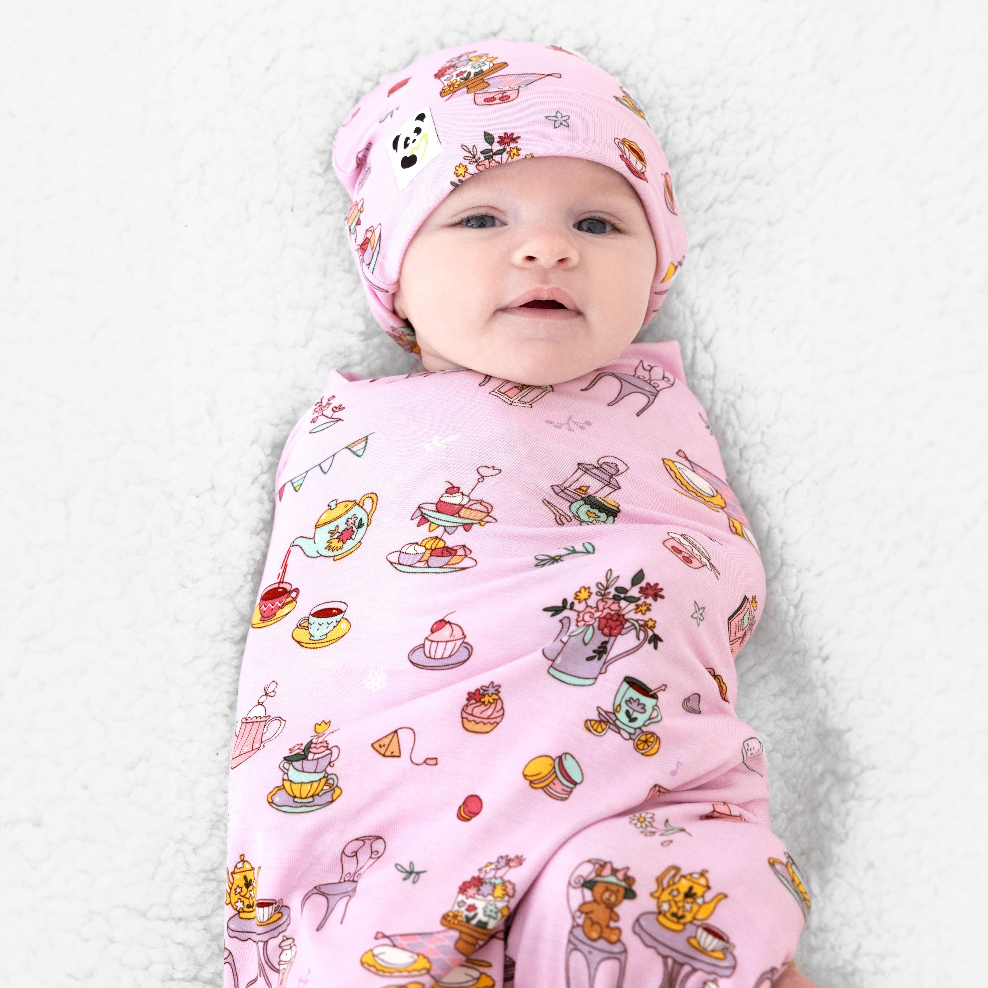 Tea Party Bamboo Swaddle & Beanie Set – Cozy, Soft & Grow-With-Me ...