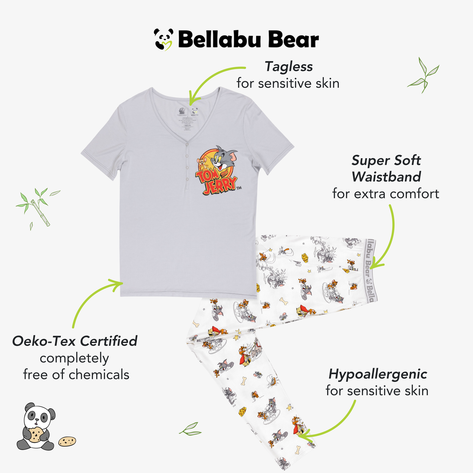 Tom & Jerry Bamboo Women's Pajama Set – Cozy Cartoon Comfort - Bellabu Bear